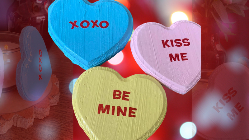 DIY Wood Dollar Store Candy Conversation Heart Home Decor - Scorch Marker